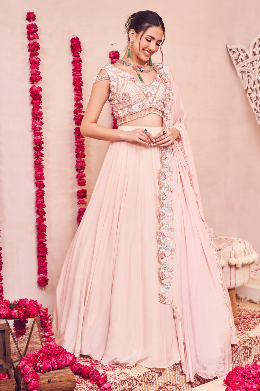 Posh Peach Lehenga Crepe Embellished Lehenga Set with Blouse – Swish By ...
