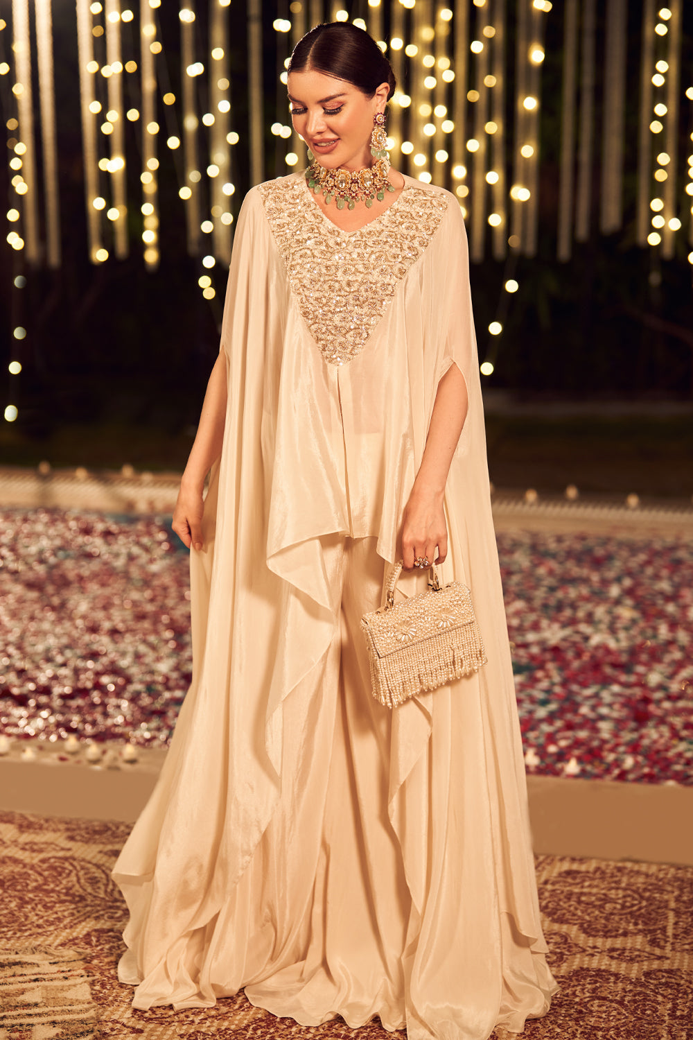 Starry Night Set Ivory Crepe Bustier and Pants with Kaftan – Swish By ...