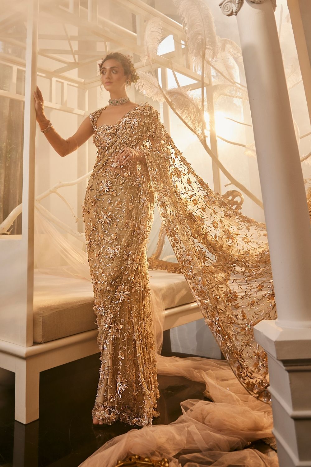 Themis Gold Embellished Net Saree and Blouse – Swish By Dolcy & Simran