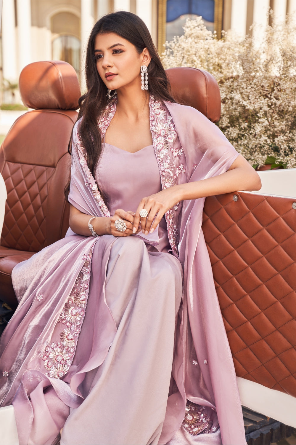 Jannet Paper Organza Gown with Embellished Cape – Swish By Dolcy & Simran