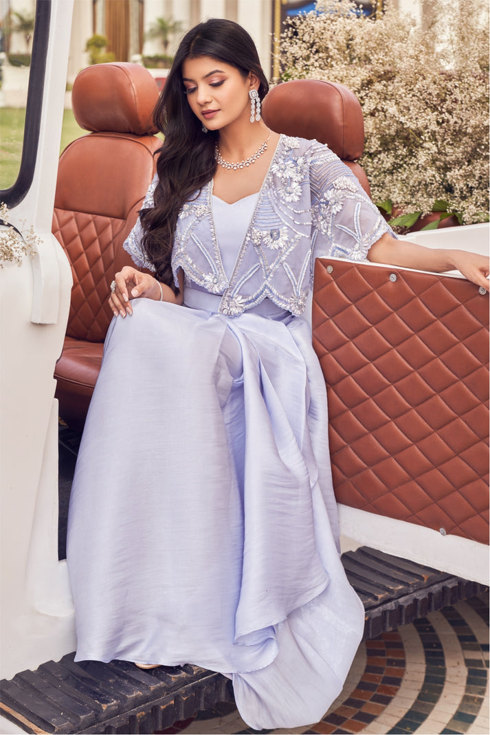 Aira Papersatin Bustier and Dhoti with Organza Cape – Swish By Dolcy ...
